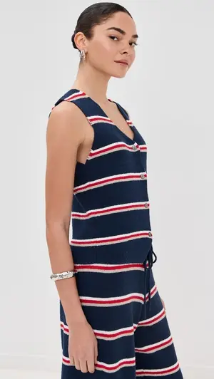 LE BOP Striped Buttoned Vest - Dark Denim Stripe