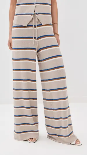 LE BOP Striped Wide Leg Pants - Beige Stripe