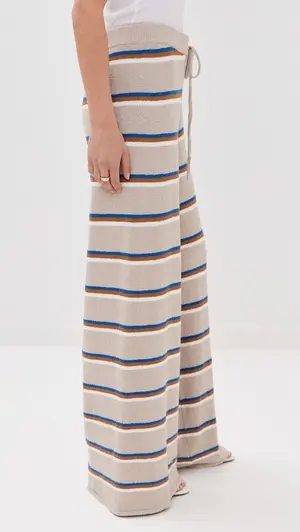 LE BOP Striped Wide Leg Pants - Beige Stripe