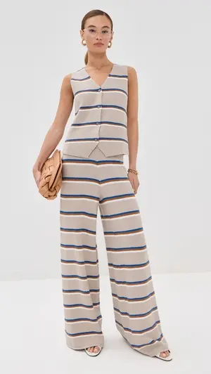 LE BOP Striped Wide Leg Pants - Beige Stripe