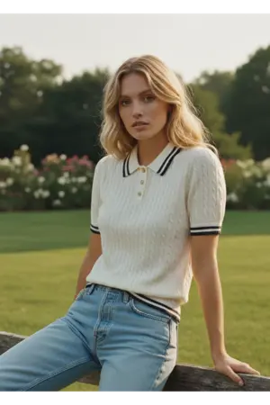 ELLSWORTH + IVEY Ellsworth & Ivey Grace Cableknit Polo