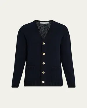 Bergdorf Goodman Cashmere And Wool Bouclé Cardigan - Navy