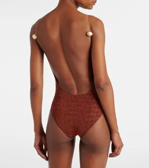 Oseree Lumiere Shells Embellished Swimsuit - Brown