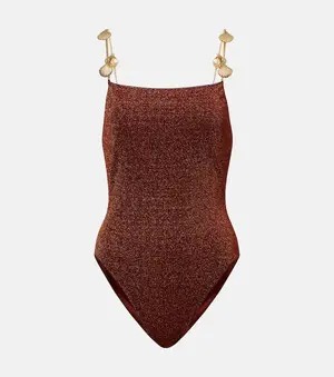 Oseree Lumière Shells Embellished Swimsuit - Brown