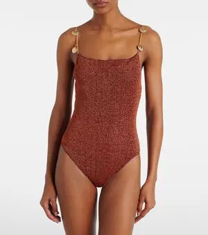 Oseree Lumière Shell Embellished Swimsuit - Brown