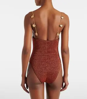 Oseree Lumière Shell Embellished Swimsuit - Brown