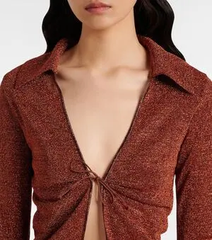 Oseree Lumière Plumage Feather-trimmed Blouse - Brown