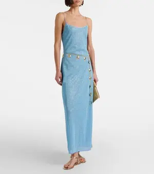 Oseree Lumière Belted Maxi Dress - Blue