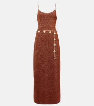 Oseree Lumière Belted Maxi Dress - Brown