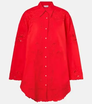 JULIET DUNN Broderie Anglaise Cotton Poplin Shirt - Red