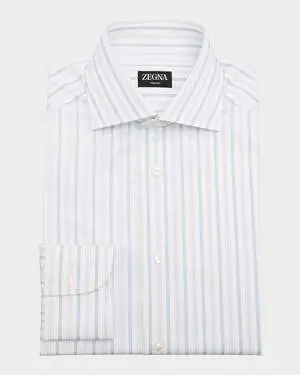 Zegna Multi-stripe Trecapi Cotton Dress Shirt - Br Blustrp