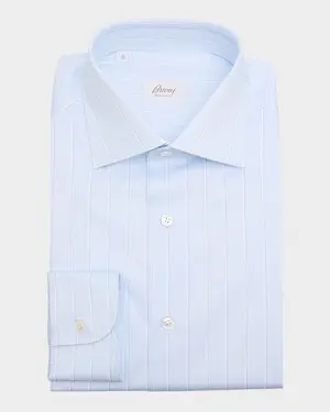 Brioni Cotton Wide Stripe Dress Shirt White/sky