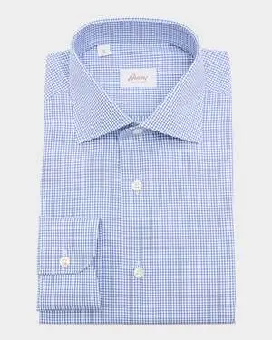Brioni Cotton Grid Check Dress Shirt White/blue