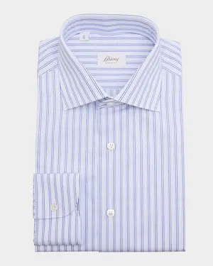 Brioni Cotton Multi-stripe Dress Shirt - White/navy