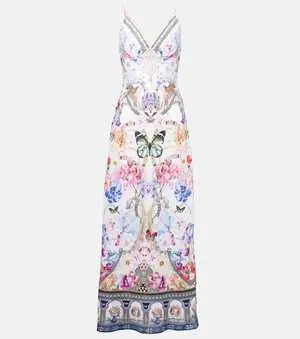 Camilla Crystal-embellished Linen Slip Dress - Multicoloured