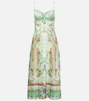 Camilla Gathered Silk Midi Dress - Multicoloured