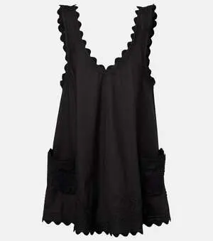 JULIET DUNN Embroidered Cotton Poplin Mini Dress - Black