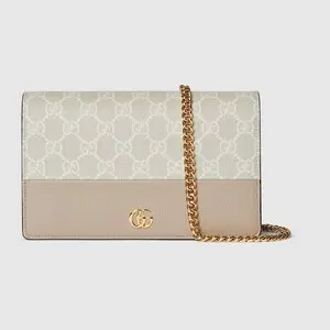 Gucci Gg Marmont Wallet On Chain, Neutral, Leather Neutral