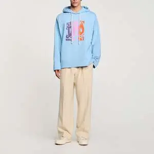 Sandro Cotton Hooded Sweatshirt With Print - Blue Sky