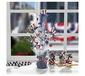 GLITZHOME 20' Patriotic Americana Top Hat Table Tree - One-color