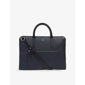 Smythson Ludlow Ultra-slim Grained-leather Briefcase - Navy