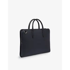 Smythson Ludlow Ultra-slim Grained-leather Briefcase - Navy