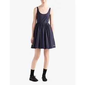 Prada Sleeveless Cotton Mini Dress With Logo Tab