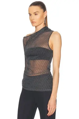 COURREGES One Shoulder Striped Mesh Top - Black & Ruby