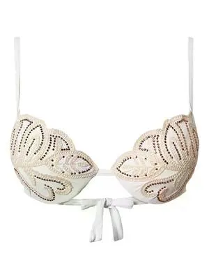 TWINSET Rhinestone-embellished Embroidered Bikini Top - White