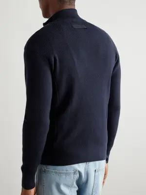 Zegna Ribbed Cashseta Zip-up Sweater - Blue
