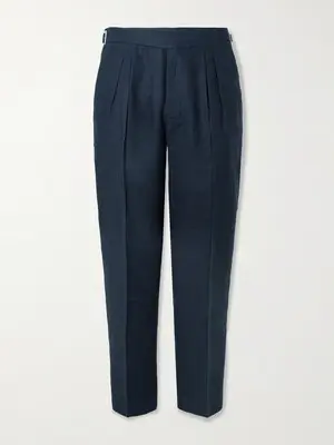 Mr P. Steve Tapered Pleated Trousers - Blue