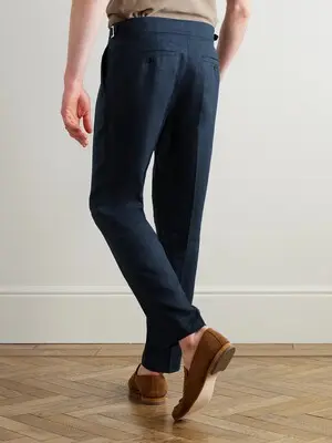 Mr P. Steve Tapered Pleated Trousers - Blue