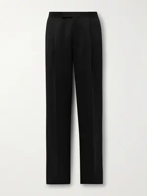 FAVOURBROOK Tommy Straight-leg Grosgrain-trimmed Pleated Wool Tuxedo Trousers - Black