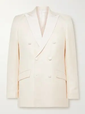 FAVOURBROOK Double-breasted Herringbone Linen And Silk-blend Tuxedo Jacket
