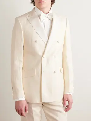 FAVOURBROOK Double-breasted Herringbone Linen And Silk-blend Tuxedo Jacket