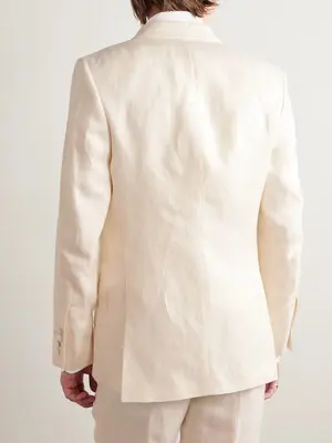 FAVOURBROOK Double-breasted Herringbone Linen And Silk-blend Tuxedo Jacket
