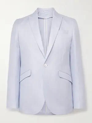 FAVOURBROOK Slim-fit Herringbone Linen And Silk-blend Suit Jacket - Blue