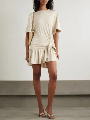 Rabanne Asymmetric Bow-detailed Gathered Mini Dress