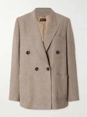 Loro Piana Genny Herringbone Linen Blazer - Brown