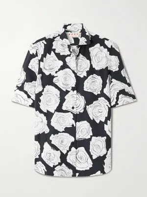 Marni Floral-print Cotton Shirt - Black