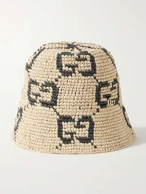 Gucci Embellished Straw Bucket Hat