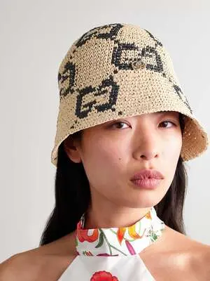 Gucci Embellished Straw Bucket Hat