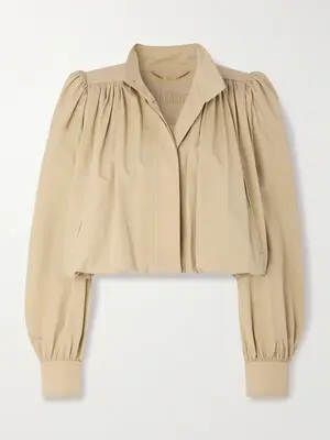 Chloé Gathered Cotton-twill Jacket - Neutrals