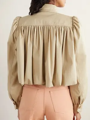 Chloé Gathered Cotton-twill Jacket - Neutrals