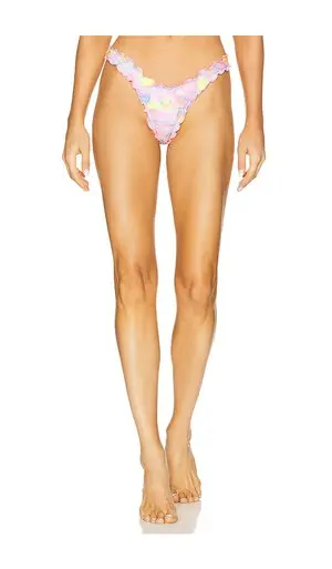 KULANI KINIS Lettuce Edge Thong Bikini Bottom - Sunset Universe