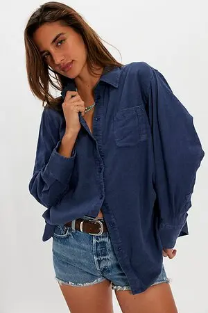 Free People Everyday Linen Shirt Vintage Indigo