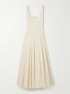 Another Tomorrow Pleated Organic Cotton-blend Gabardine Maxi Dress - Neutrals