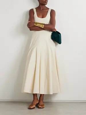 Another Tomorrow Pleated Organic Cotton-blend Gabardine Maxi Dress - Neutrals