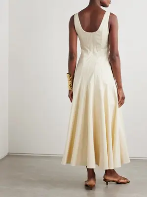 Another Tomorrow Pleated Organic Cotton-blend Gabardine Maxi Dress - Neutrals