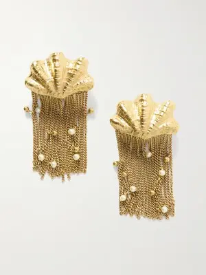 Chloé Shells Fringed -tone Faux Pearl Clip Earrings - Gold